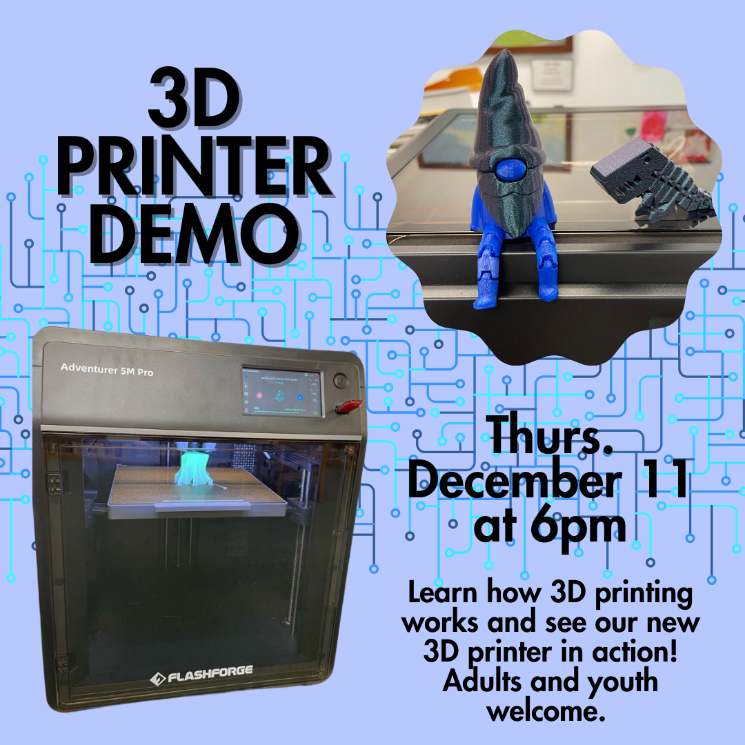 3D Printing Demo - Hill Library, Strafford, NH